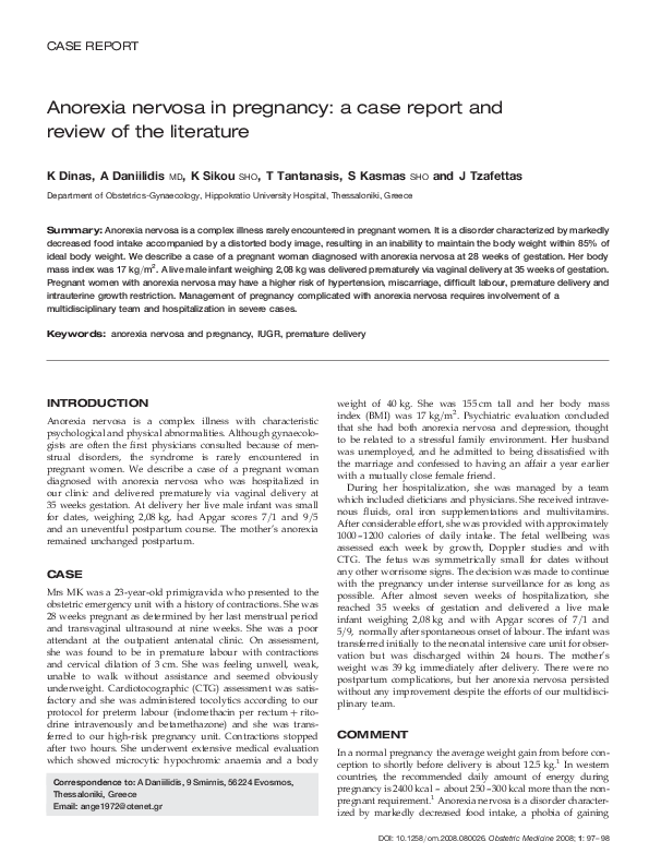 (PDF) Anorexia nervosa in pregnancy: a case report and review of the ...