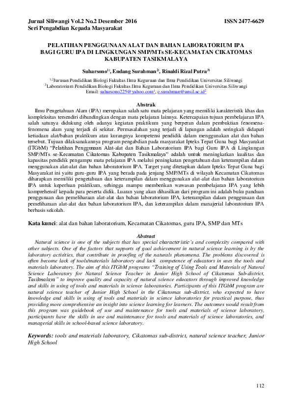 (PDF) PELATIHAN PENGGUNAAN ALAT DAN BAHAN LABORATORIUM IPA BAGI GURU IPA DI LINGKUNGAN SMP/MTs ...
