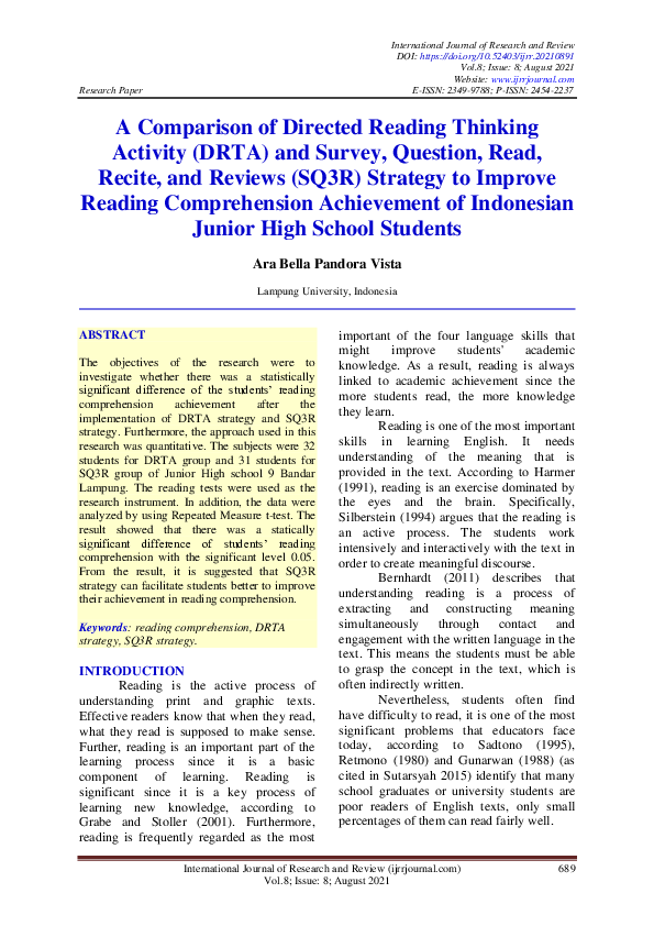 (PDF) A Comparison of Directed Reading Thinking Activity (DRTA) and ...
