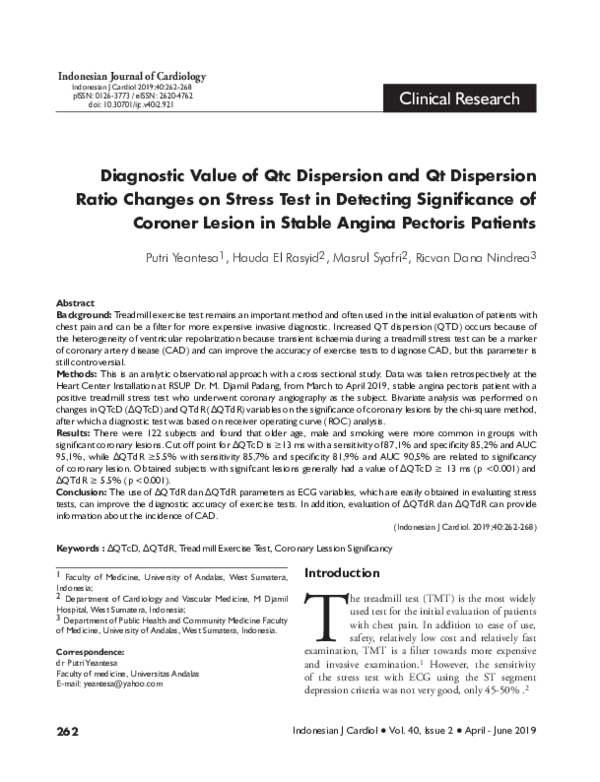 (PDF) QT Dispersion Changes on Stress Test in Stable Angina Pectoris