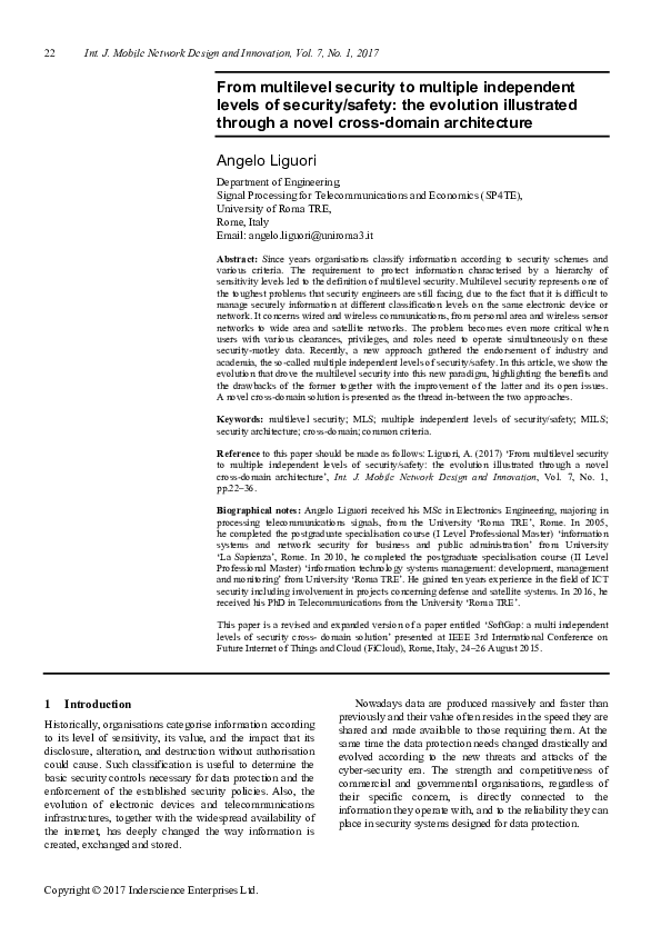 Pdf From Multilevel Security To Multiple Independent Levels Of