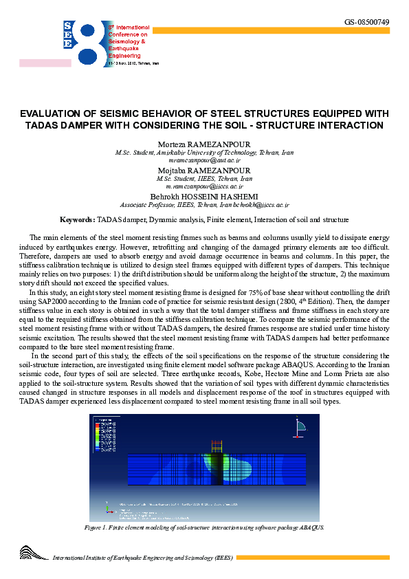 (PDF) Evaluation of Seismic Behavior of Steel Structures Equipped with Tadas Damper with ...