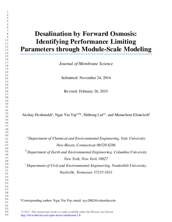 Pdf Desalination By Forward Osmosis Identifying Performance Limiting