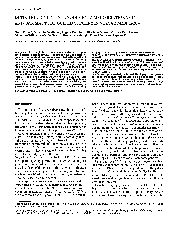 (PDF) Detection of Sentinel Nodes by Lymphoscintigraphy and Gamma Probe ...
