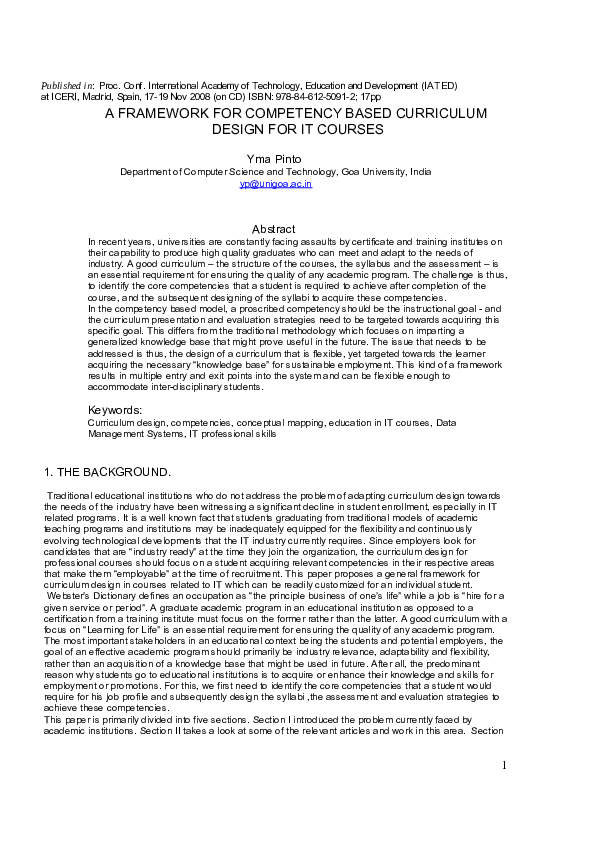 (PDF) Competency-Based Curriculum Design for IT Education