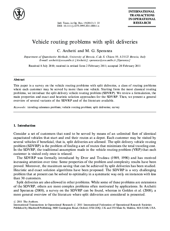(PDF) Vehicle routing problems with split deliveries