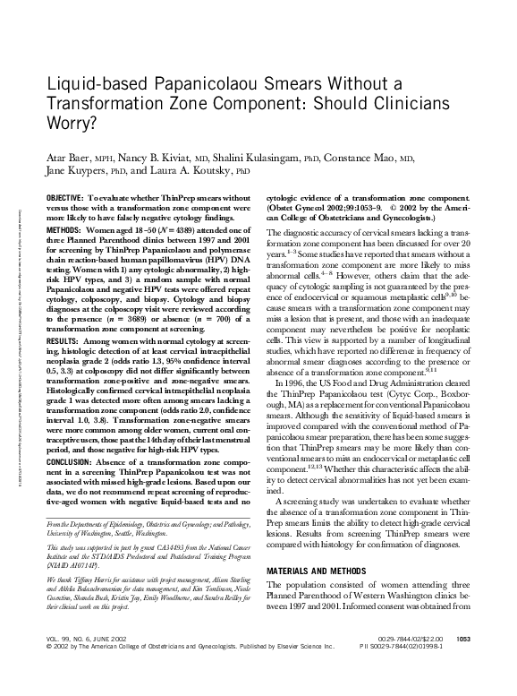 (PDF) Liquid-based Papanicolaou smears without a transformation zone ...