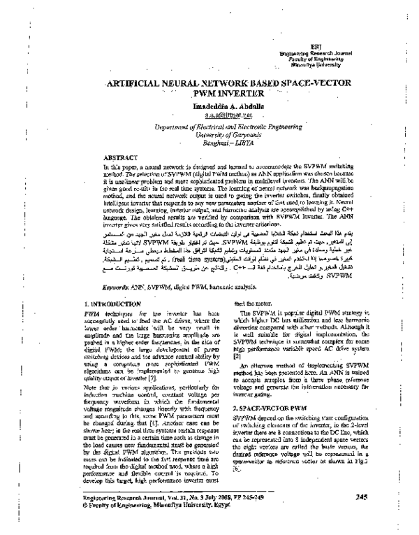 Pdf Artificial Neural Network Based Space Vector Pwm Inverter Prabesh C Neupane