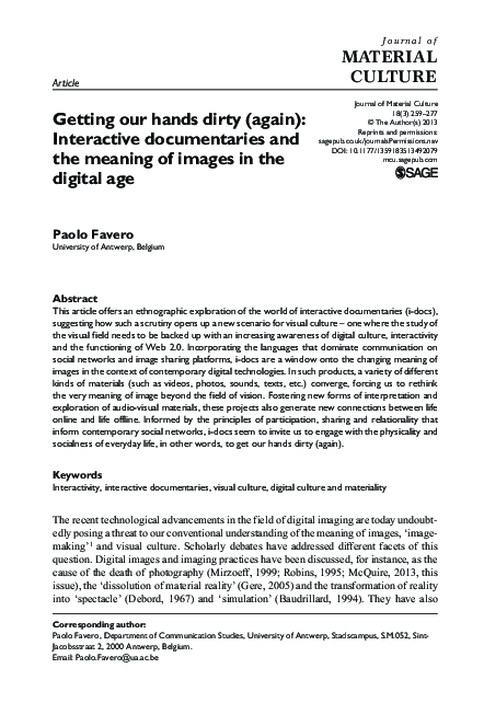 (PDF) Getting our hands dirty (again): Interactive documentaries and ...