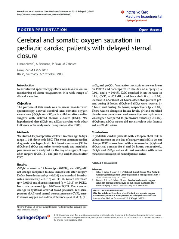 (PDF) Cerebral and Somatic Oxygen Saturation in Pediatric Cardiac ...