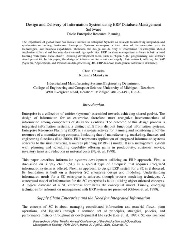 (PDF) Design and delivery of information system using ERP database management software