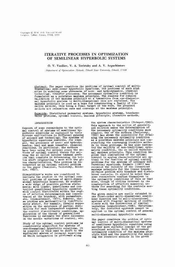(PDF) Iterative Processes in Optimization of Semilinear Hyperbolic Systems