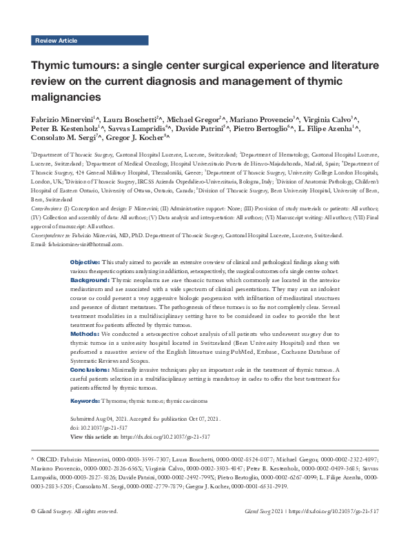 (PDF) Thymic tumours: a single center surgical experience and ...