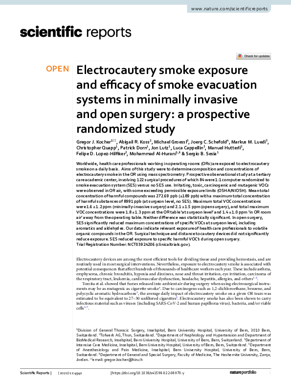 (PDF) Electrocautery smoke exposure and efficacy of smoke evacuation ...