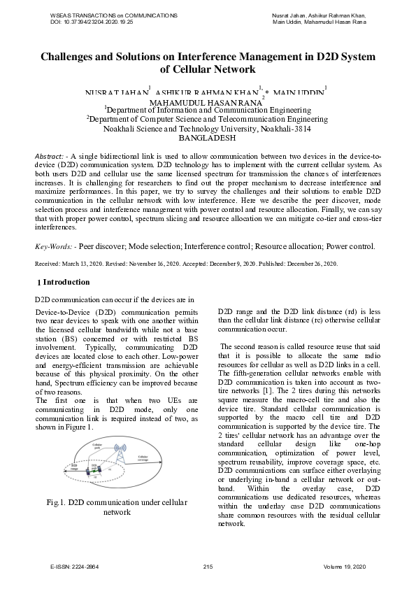 Pdf Challenges And Solutions On Interference Management In D2d System Of Cellular Network