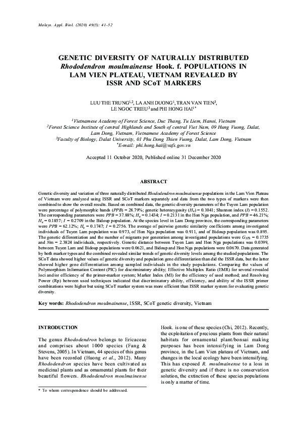(PDF) Genetic diversity of naturally distributed Rhododendron ...