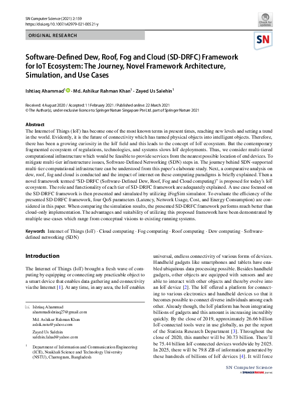 (PDF) Software-Defined Dew, Roof, Fog and Cloud (SD-DRFC) Framework for IoT Ecosystem: The ...