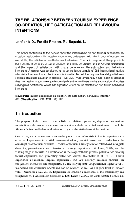 (PDF) The Relationship Between Tourism Experience Co-Creation, Life ...