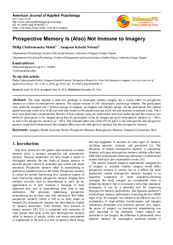 (PDF) Prospective Memory Is (Also) Not Immune to Imagery