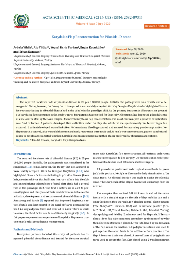 Pdf Karydakis Flap Reconstruction For Pilonidal Disease Erkan Karacan