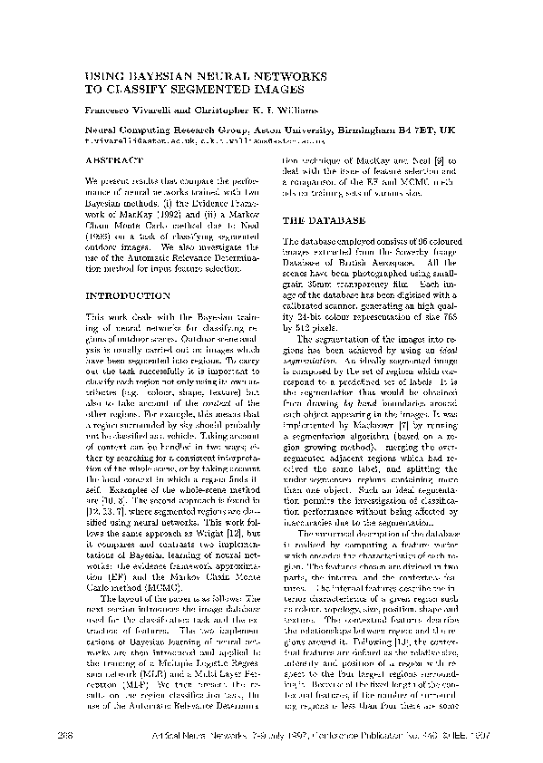 (PDF) Using Bayesian neural networks to classify segmented images