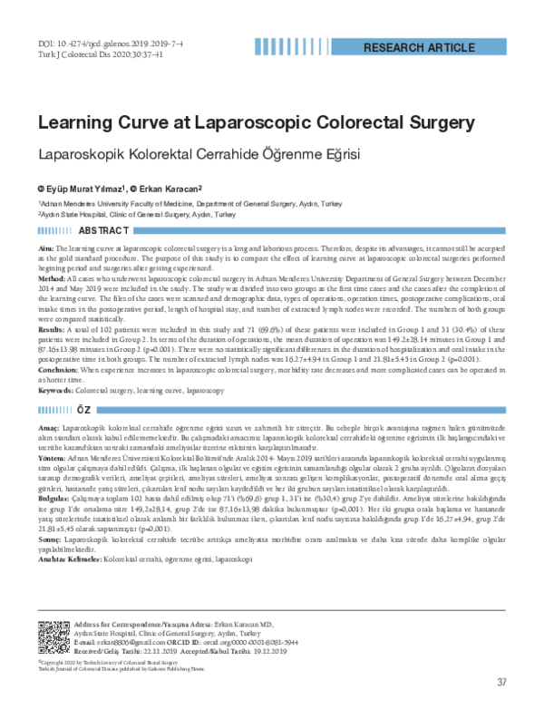 Pdf Learning Curve At Laparoscopic Colorectal Surgery