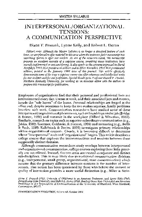 (PDF) Interpersonal/organizational tensions: A communication perspective