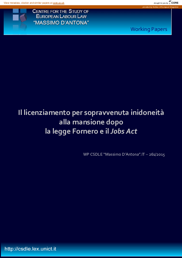 (PDF) Il licenziamento per sopravvenuta inidoneità alla mansione dopo ...