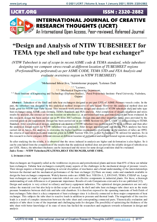 (PDF) “Design and Analysis of NTIW TUBESHEET for TEMA type shell and ...