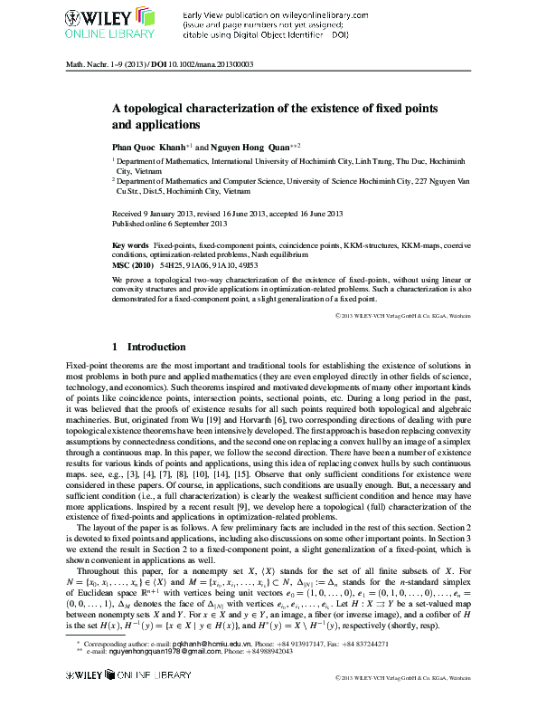(PDF) A topological characterization of the existence of fixed points and applications ...