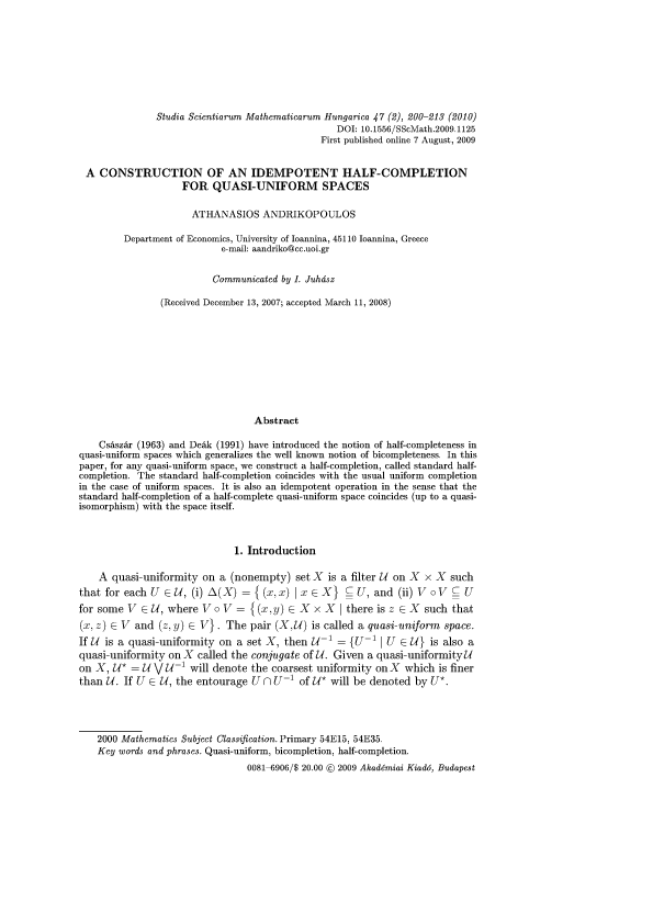 (PDF) A construction of an idempotent half-completion for quasi-uniform ...