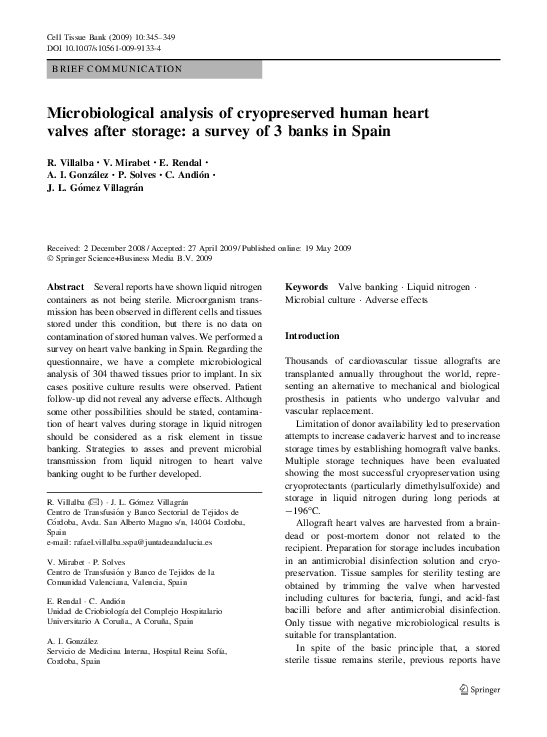 (PDF) Microbiological analysis of cryopreserved human heart valves ...