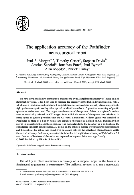 (PDF) The application accuracy of the Pathfinder neurosurgical robot