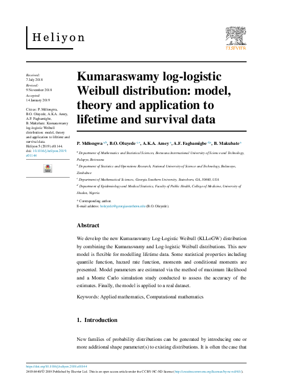(PDF) Kumaraswamy log-logistic Weibull distribution: model, theory and application to lifetime ...