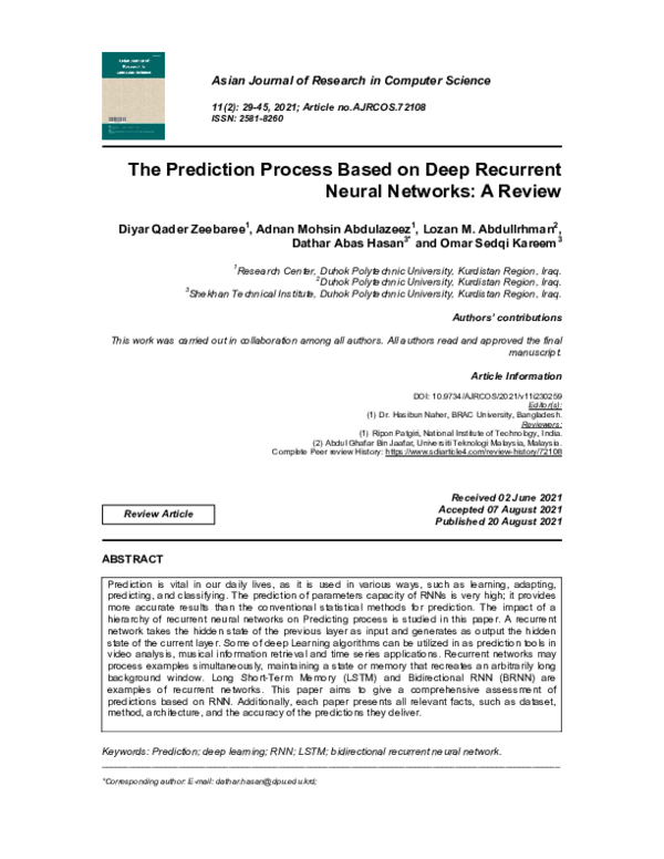 Pdf The Prediction Process Based On Deep Recurrent Neural Networks A