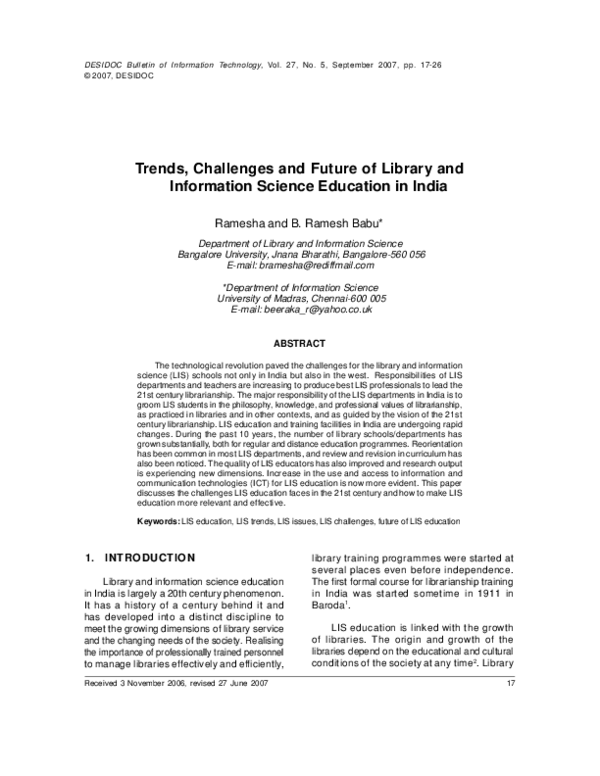 (PDF) Trends, Challenges and Future of Library and Information Science ...