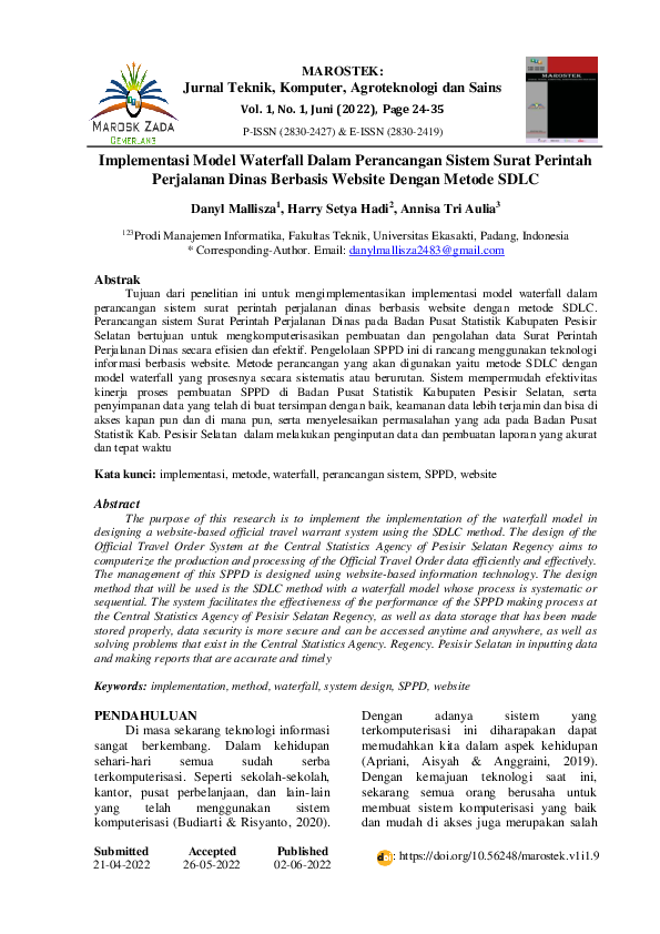 (PDF) Implementasi Model Waterfall Dalam Perancangan Sistem Surat ...