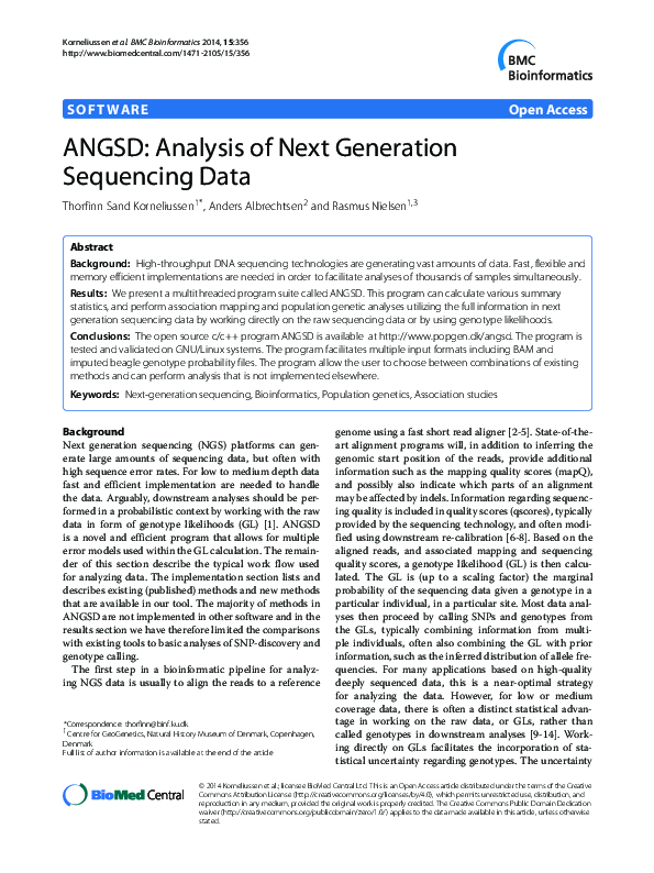(PDF) ANGSD: Analysis of Next Generation Sequencing Data