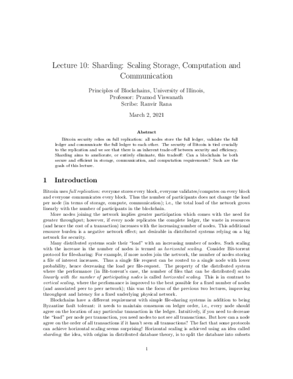 (PDF) Lecture 10: Sharding: Scaling Storage, Computation and Communication