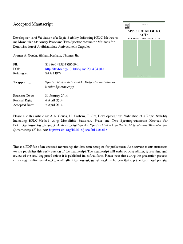 (PDF) Development and validation of a rapid stability indicating HPLC ...