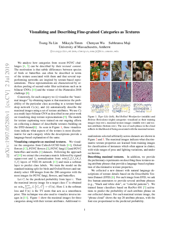 (PDF) Visualizing and Describing Fine-grained Categories as Textures