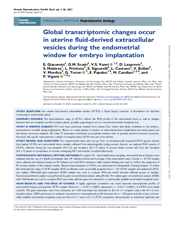 (PDF) Global transcriptomic changes occur in uterine fluid-derived ...