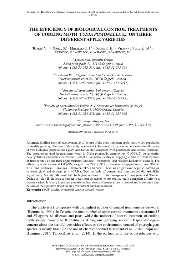 (PDF) The Efficiency of Biological Control Treatments of Codling Moth ...