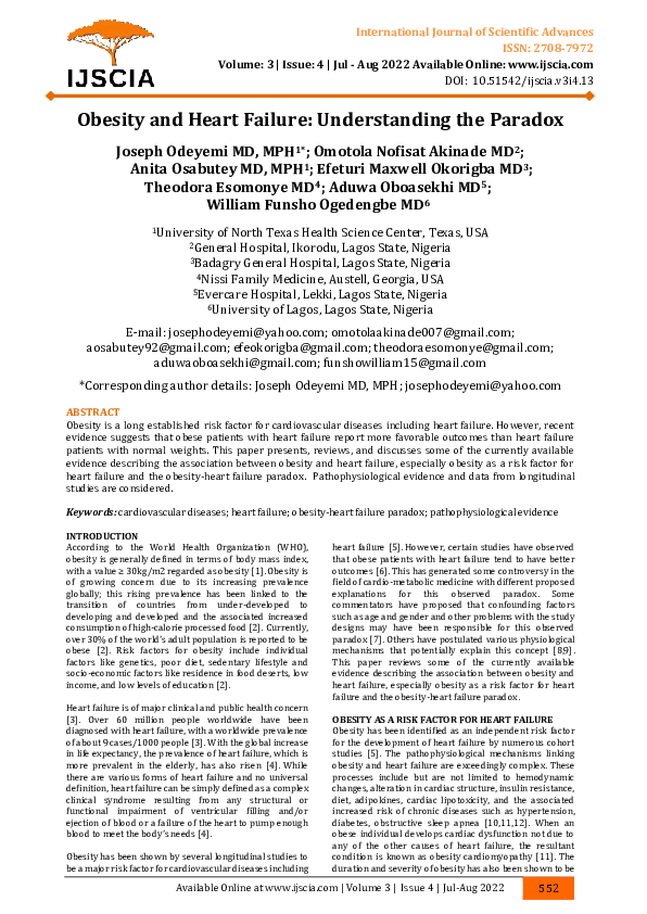 (PDF) Obesity and Heart Failure: Understanding the Paradox