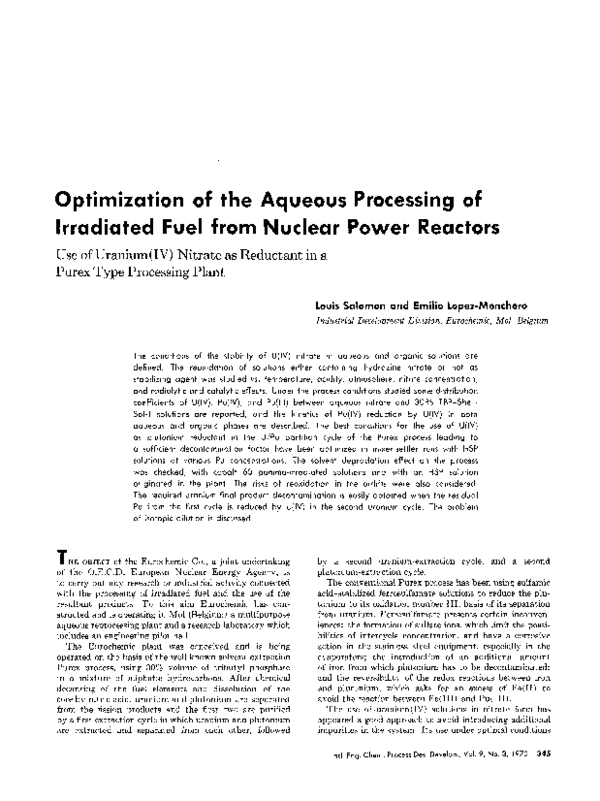 (PDF) Optimization of the Aqueous Processing of Irradiated Fuel from Nuclear Power Reactors. Use ...