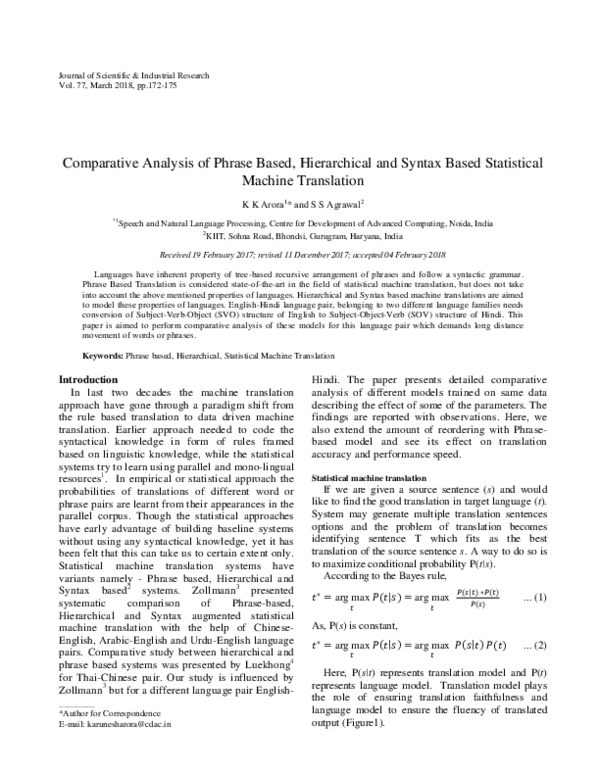 (PDF) Comparative Analysis of Phrase Based, Hierarchical and Syntax Based Statistical Machine ...