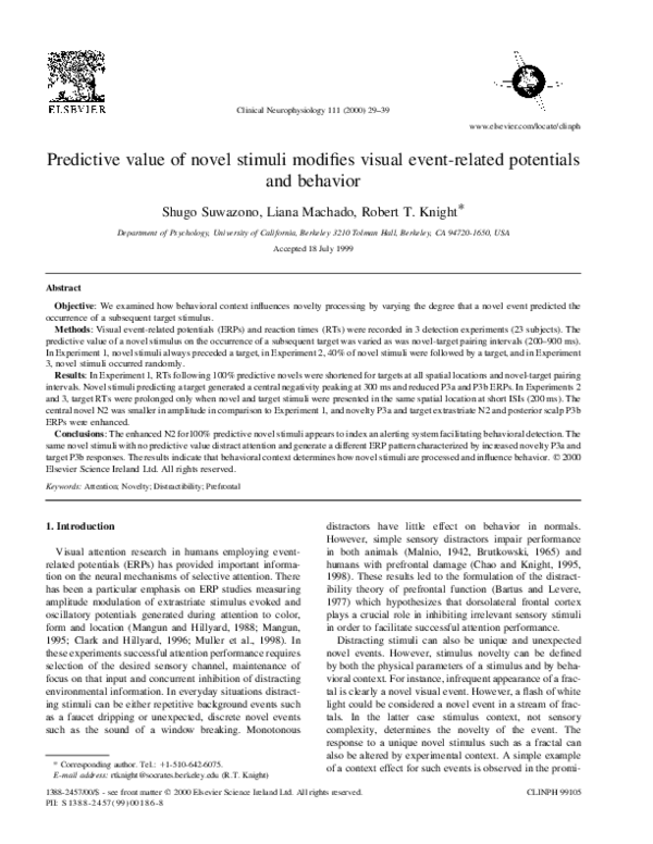 (PDF) Predictive value of novel stimuli modifies visual event-related ...