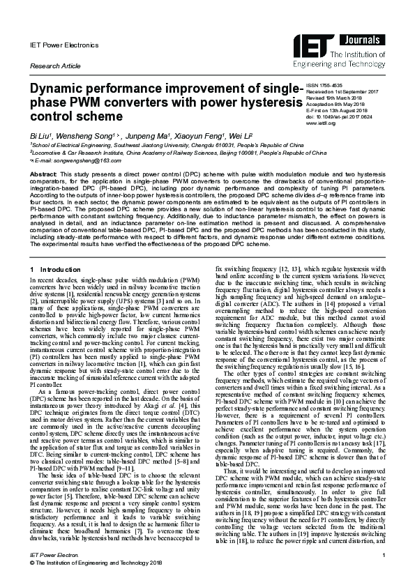 Pdf Dynamic Performance Improvement Of Single‐phase Pwm Converters With Power Hysteresis