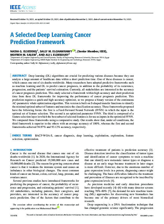 (PDF) A Selected Deep Learning Cancer Prediction Framework