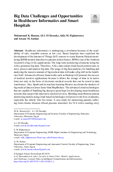 (PDF) Big Data Challenges and Opportunities in Healthcare Informatics and Smart Hospitals
